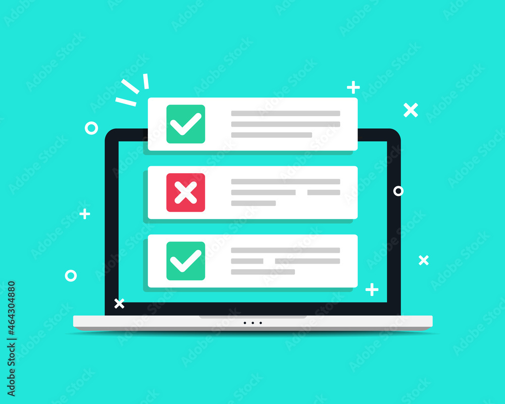 Checklist on laptop screen. Questionnaire form test, checklist survey ...
