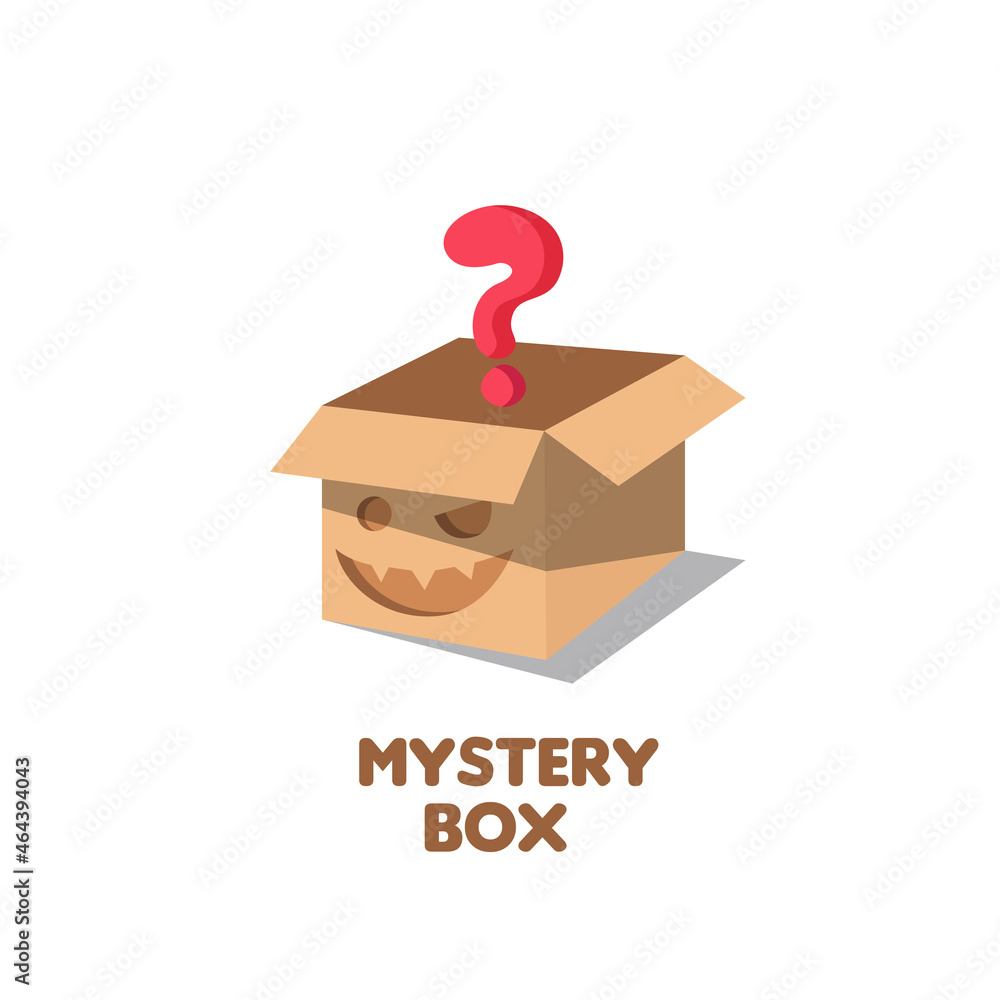เวกเตอร์ Stock Mystery box with face scary Logo. Clipart image isolated ...