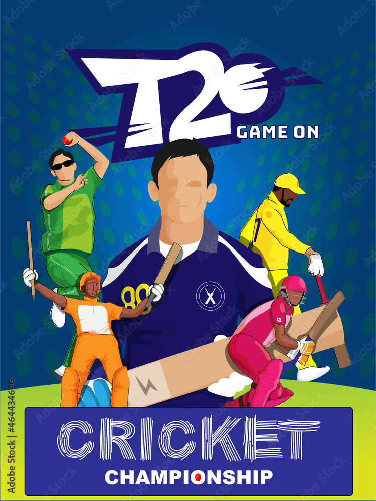 T20 Cricket Championship Poster Design With Cricketer Batter And Bowler ...