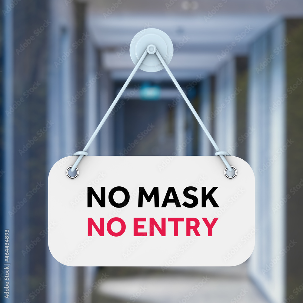 Public Area Door Signboard with No Mask No Entry Sign. 3d Rendering 素材庫 ...