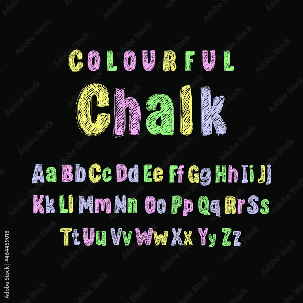 Vector Colourful Chalk Crayons Drawn Font Isolated on Black Background ...