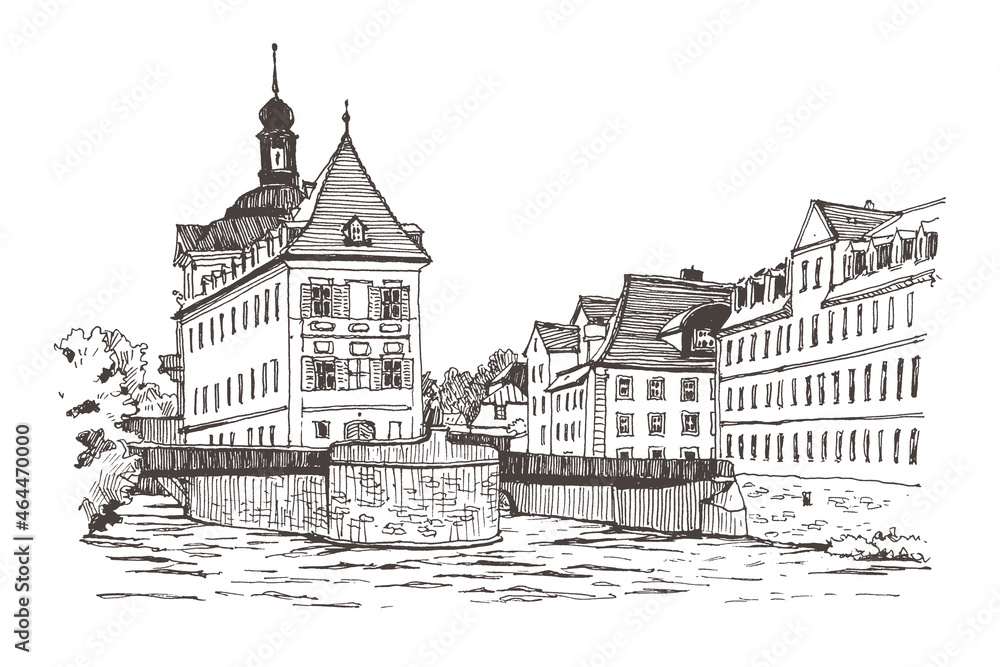Travel sketch illustration of Bamberg, Germany, Europe. Sketchy line ...