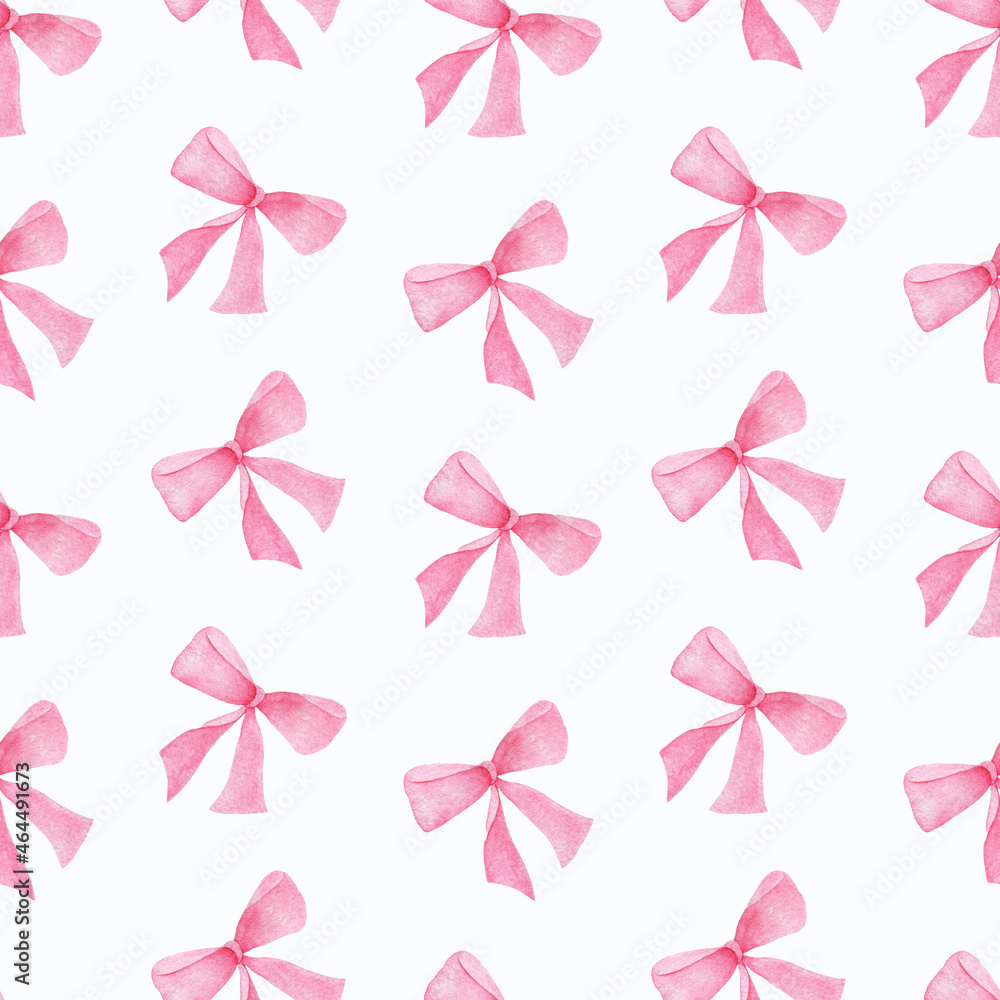 Watercolor seamless pink bow pattern isolated n white background.Good ...