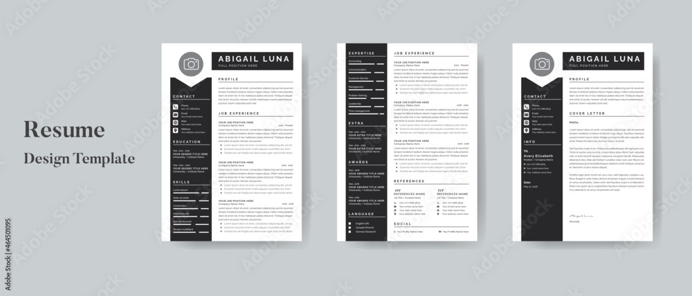 Resume Layout with Black Sidebar, cv template Stock Vector | Adobe Stock