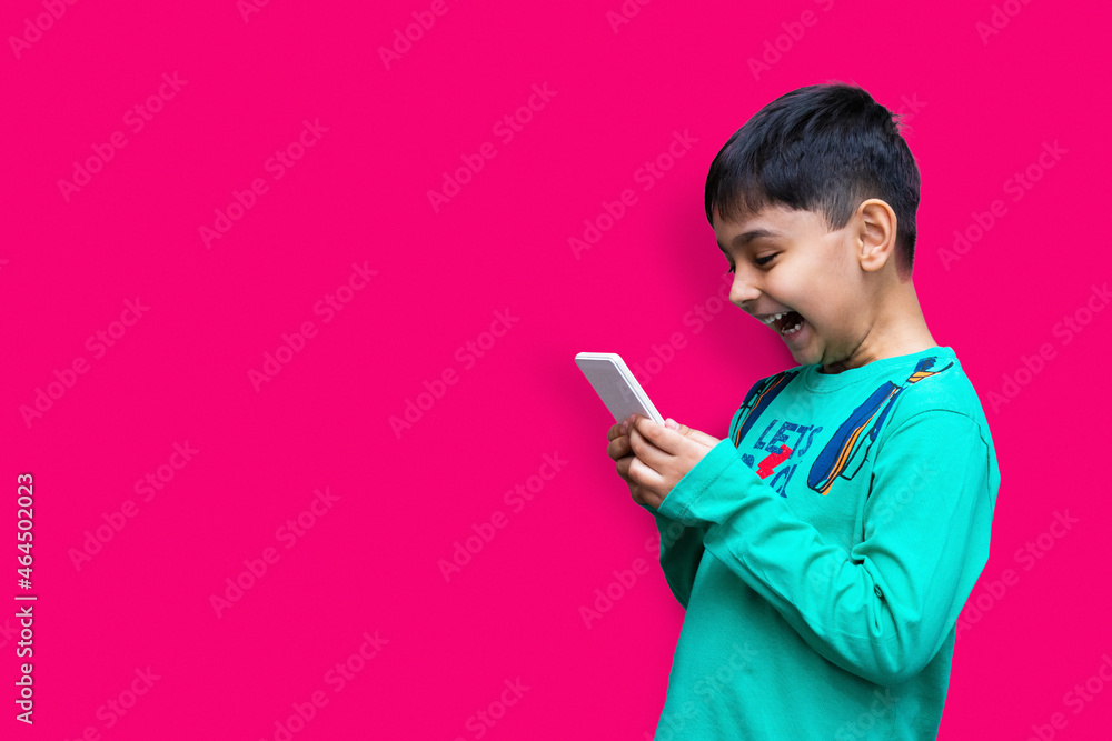 leisure, children, technology and people concept - smiling boy with ...