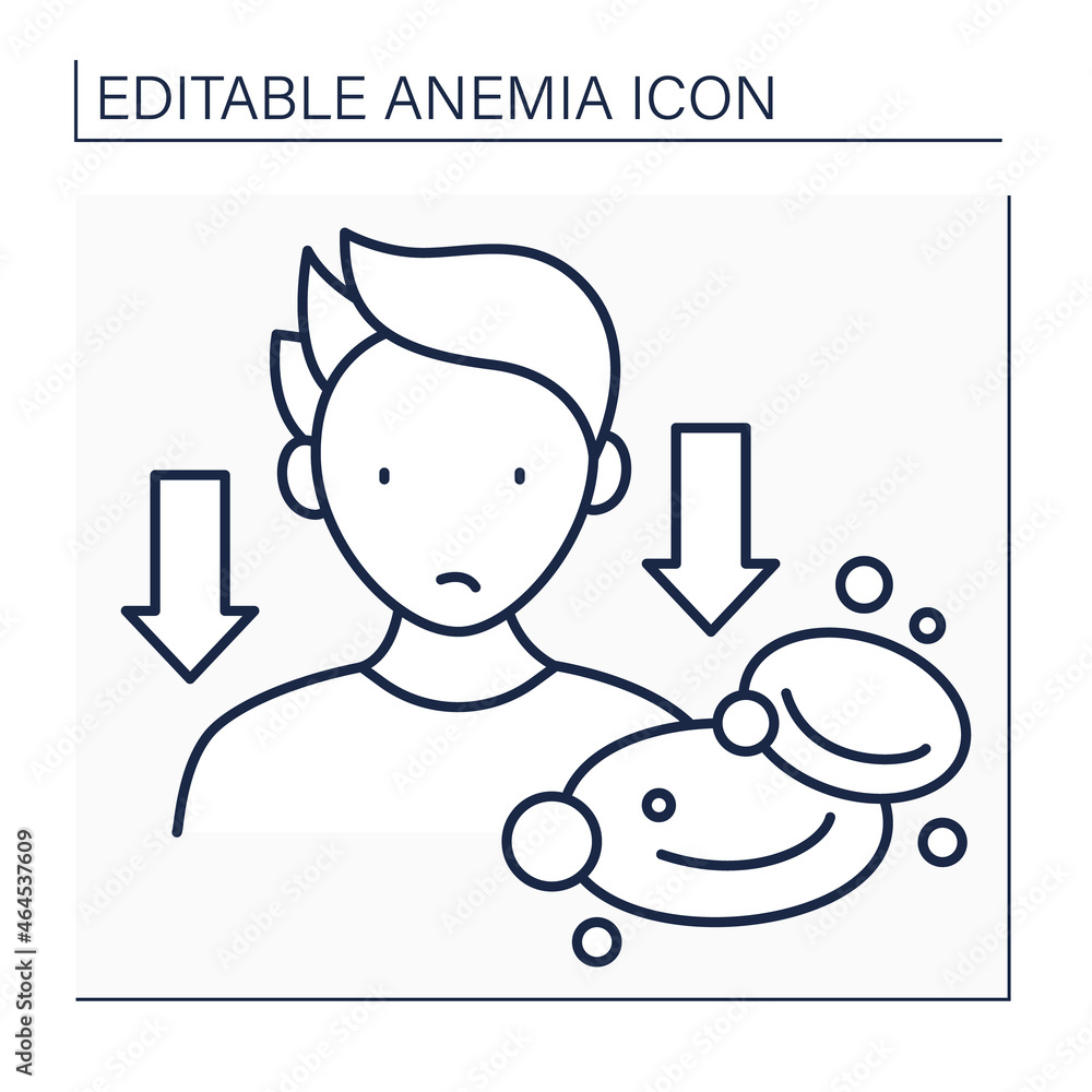 Anemia line icon. Low hemoglobin. Blood disease symptoms. Health ...