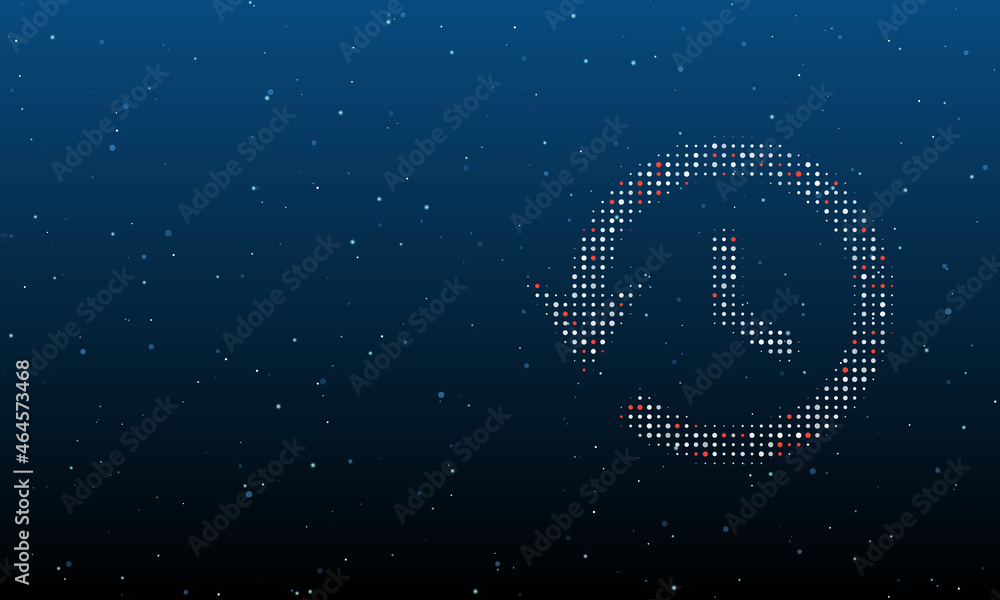 On the right is the time back symbol filled with white dots. Background ...