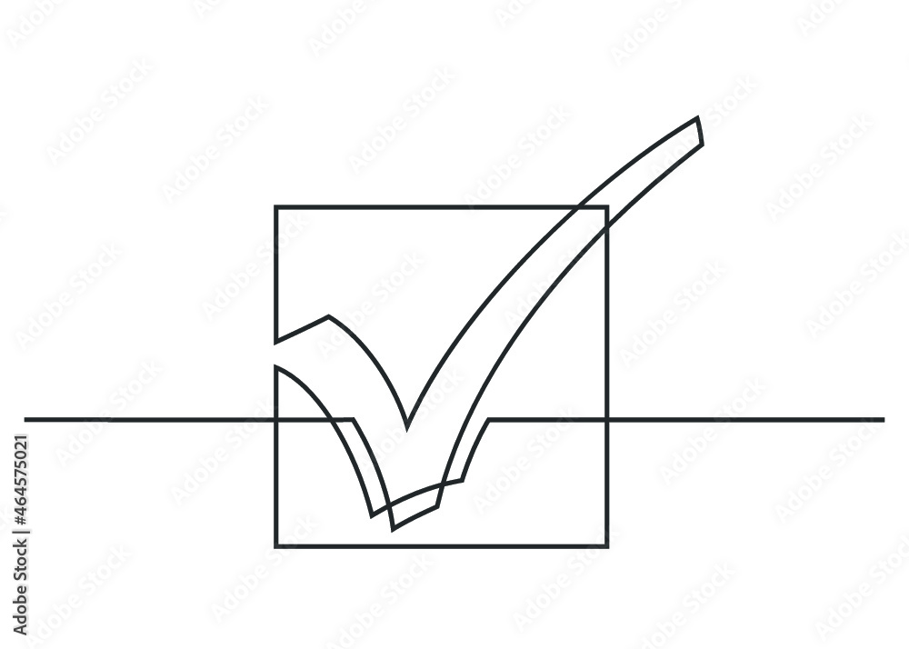 Continuous single line drawing of a check mark inside a square. Vector ...