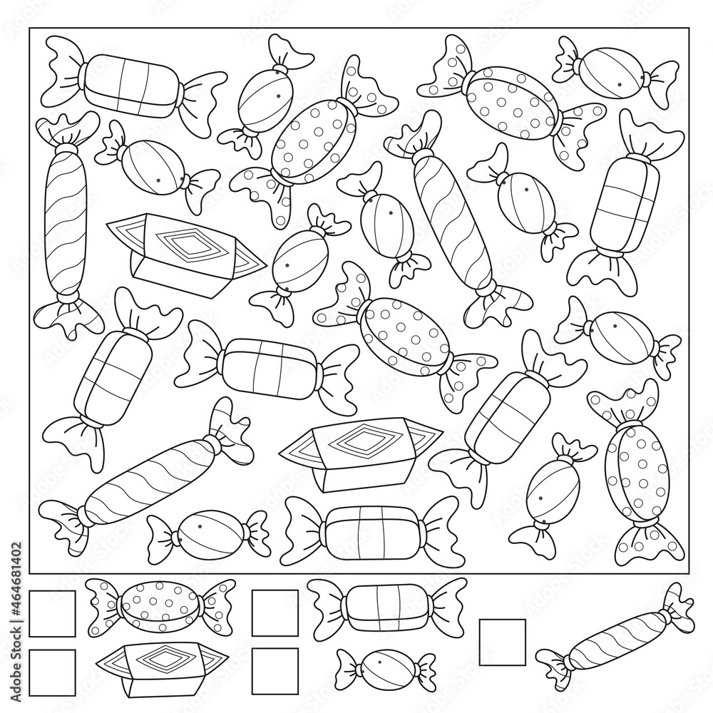 How many sweets do you see? Black and white illustration of educational ...
