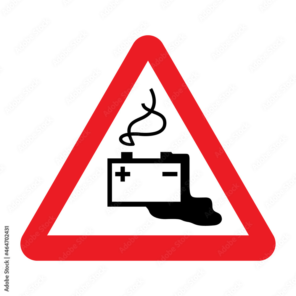 Dangerous batteries warning sign. Vector illustration of red triangle ...