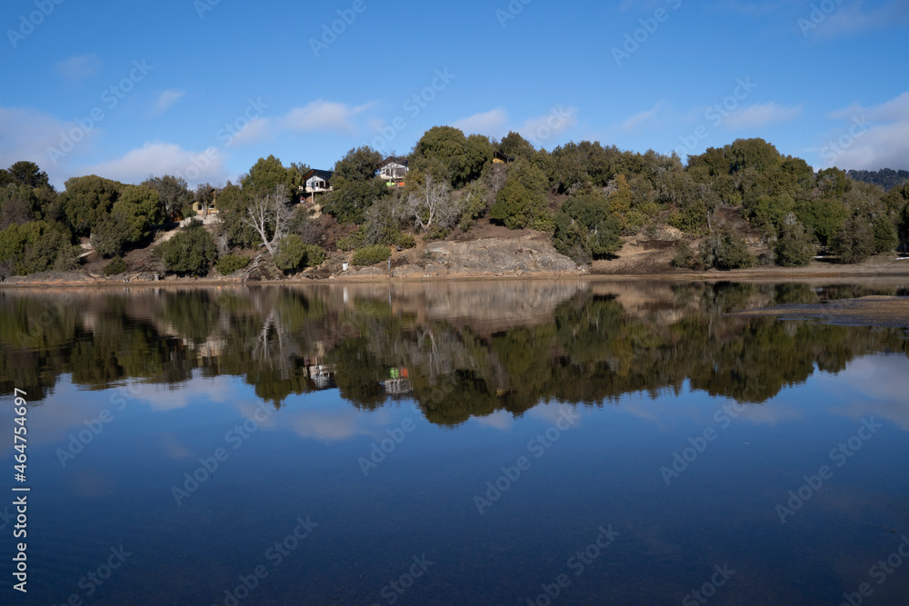 Symmetry in nature. Summer in the lake. The perfect reflection of the ...