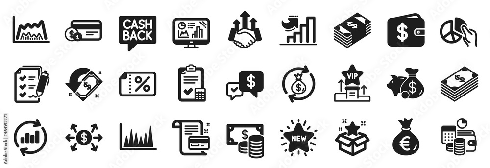 Set of Finance icons, such as Money transfer, Deal, Survey checklist ...