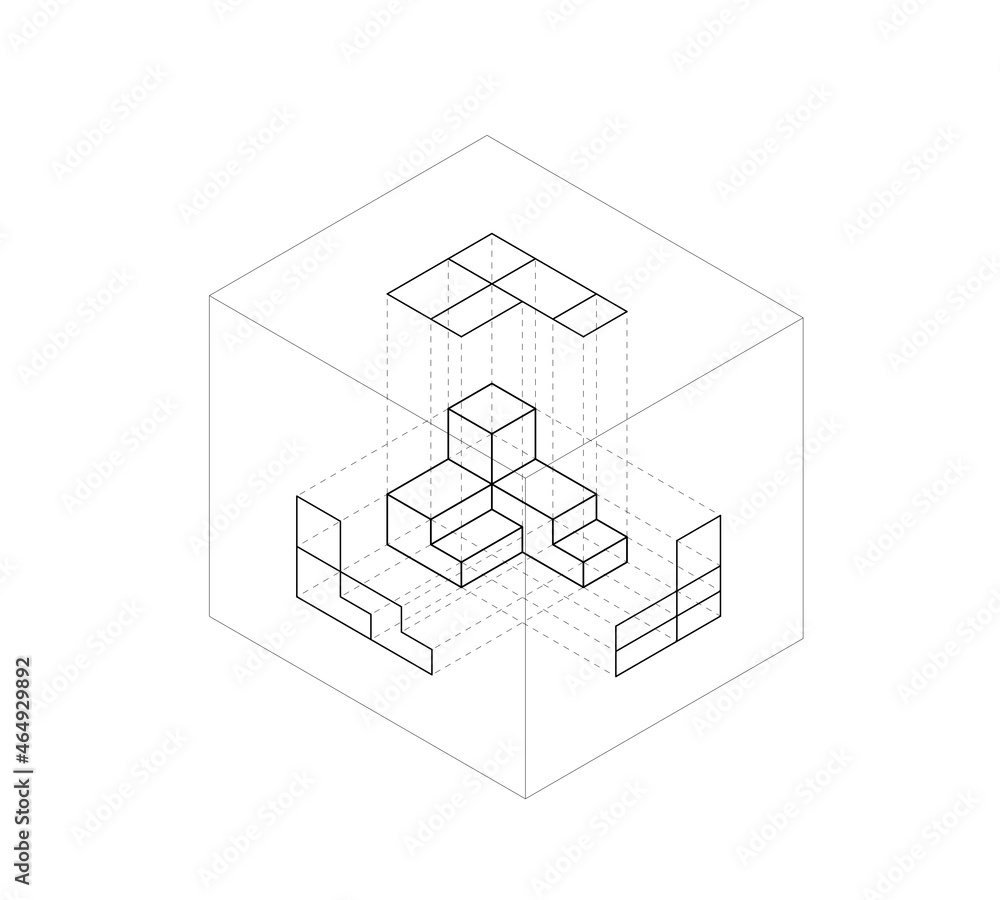 orthographic projection views glass box method, isometric drawing ...