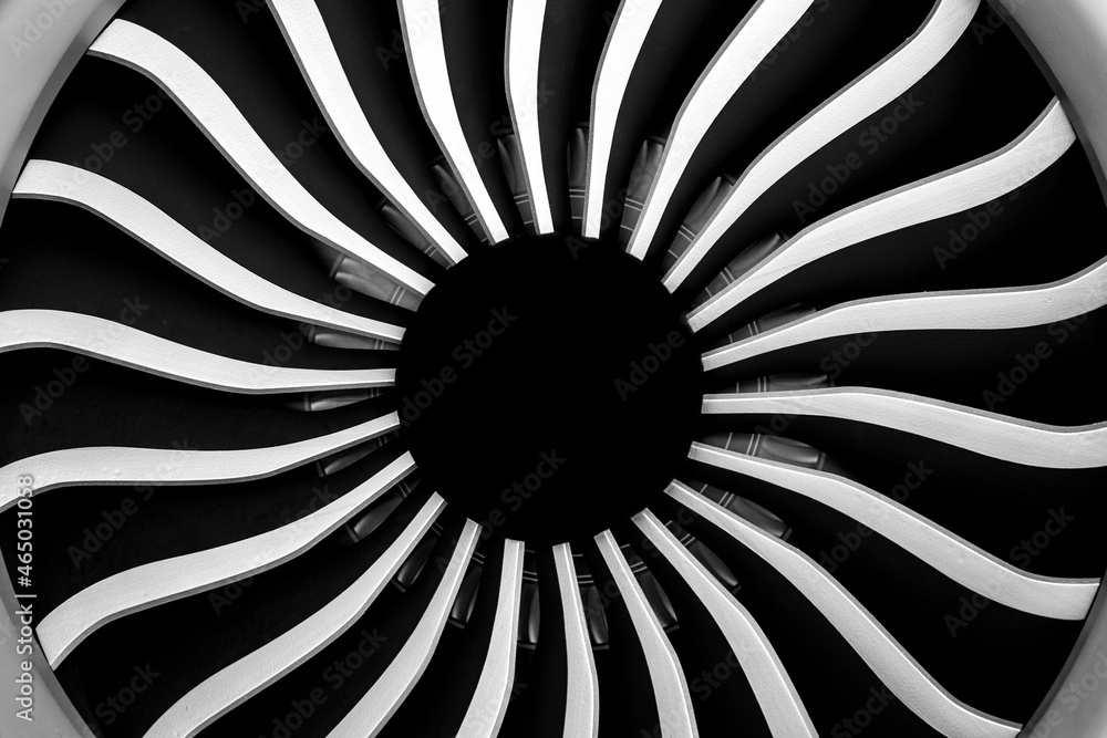 Stock-Foto „Aircraft jet engine turbine blades front view isolated ...