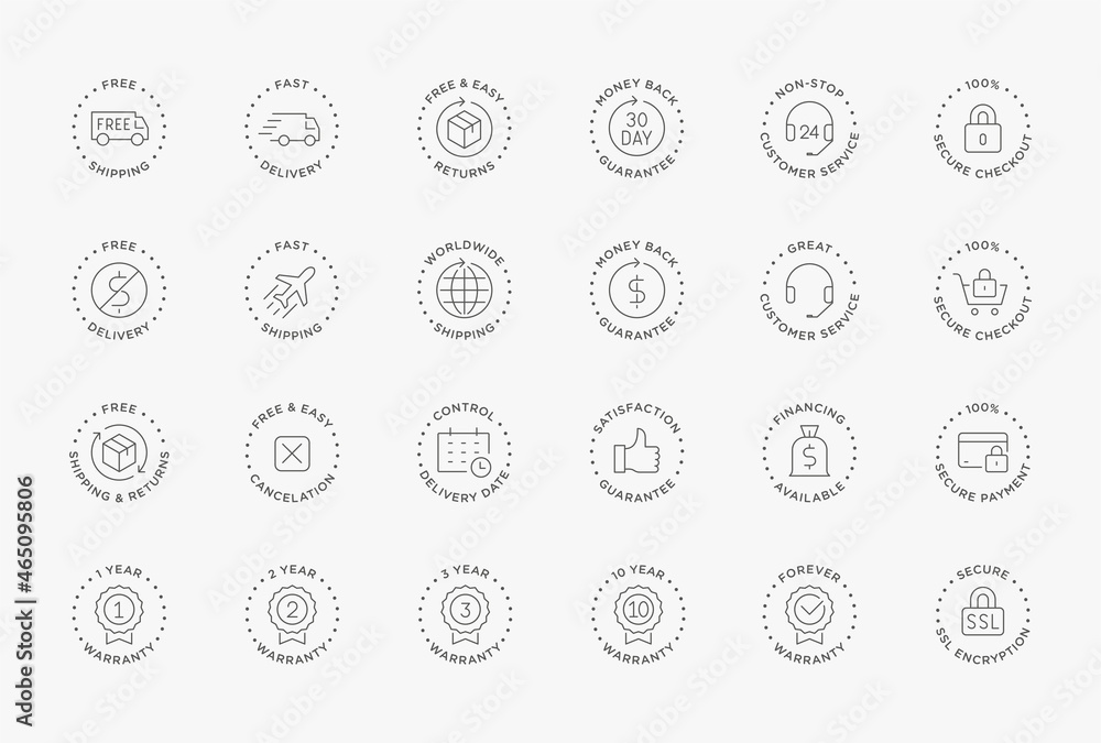 E-commerce, online shopping line icons set. Modern graphic design concepts, simple outline ...