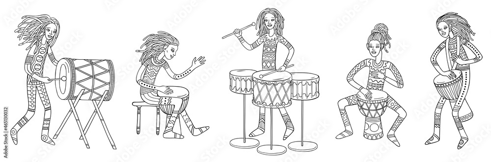 Vector illustrations set with african percussions. Different drums ...