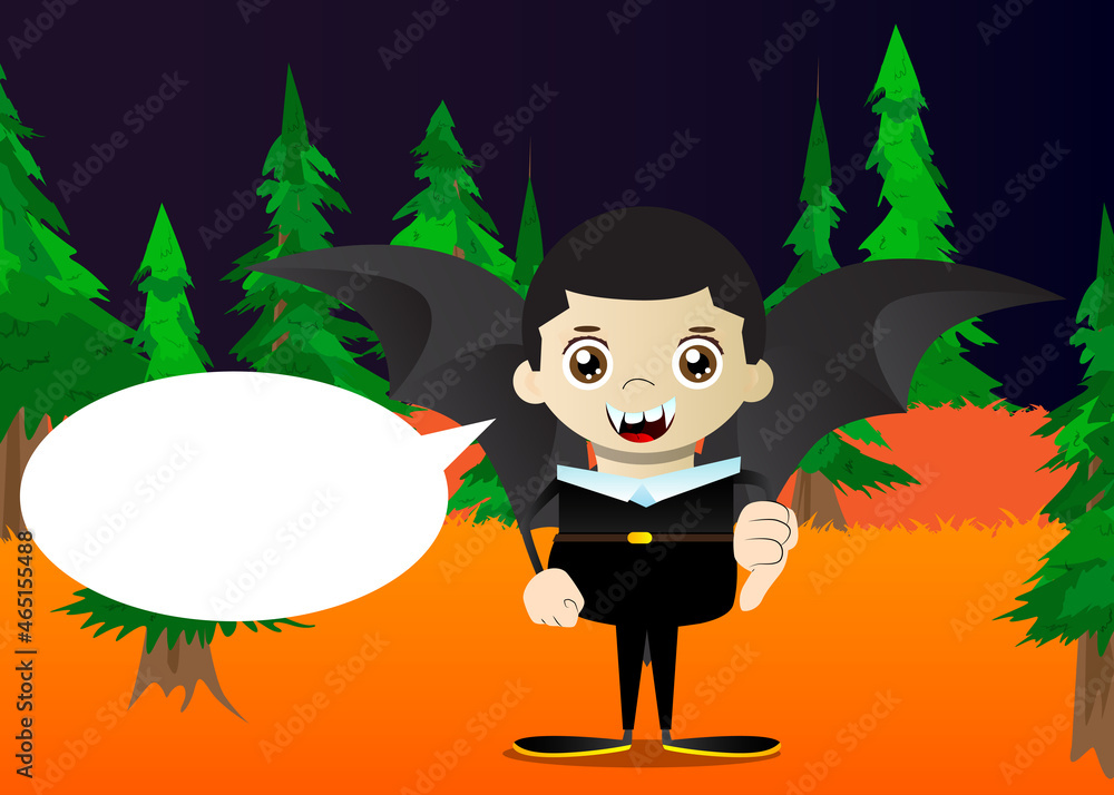 Kid dressed for Halloween showing dislike hand sign. Vector cartoon ...