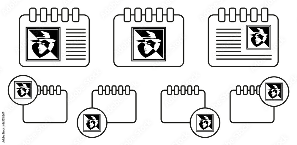 Detective stamp black and white vector icon in calender set ...