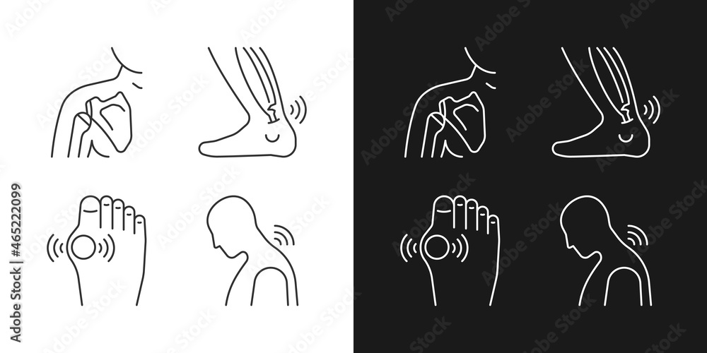 Musculoskeletal pain linear icons set for dark and light mode ...