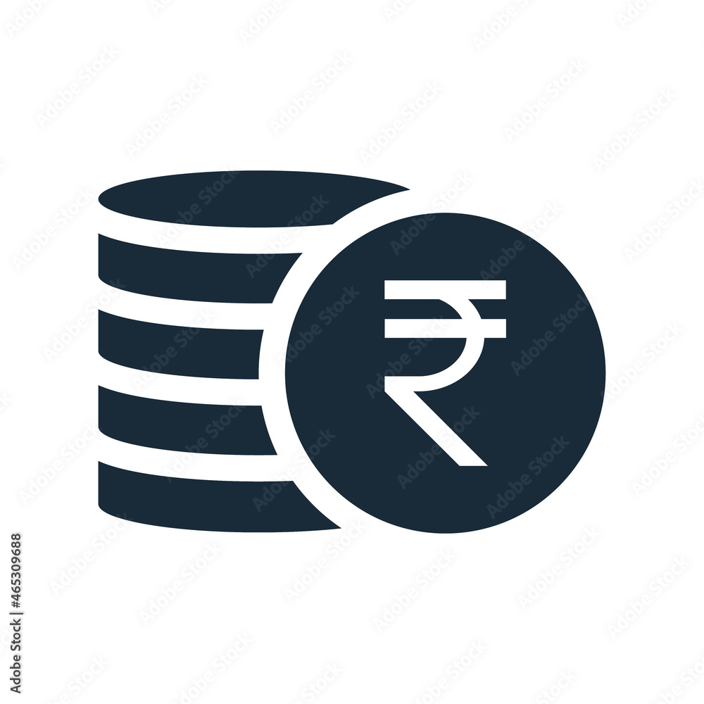 Indian rupee coin stack icon. Money coins black silhouette. Business ...