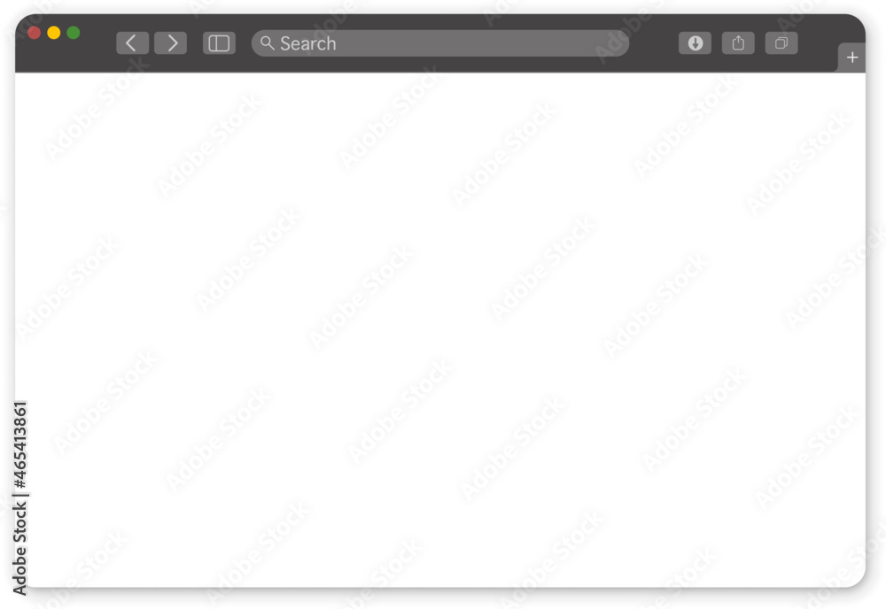 Empty browser window on white background. Empty web page mockup with toolbar. Vector ...