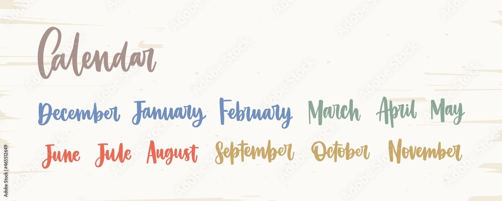 Bundle of colorful English names of months written with elegant ...