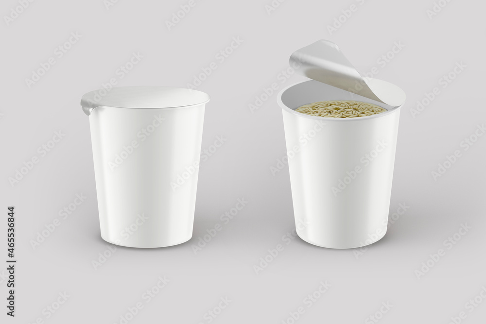 Empty blank white open noodles cup Mock up isolated on gray background ...