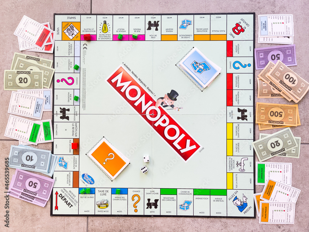 Monopoly board game- classic real estate trading game Stock Photo ...