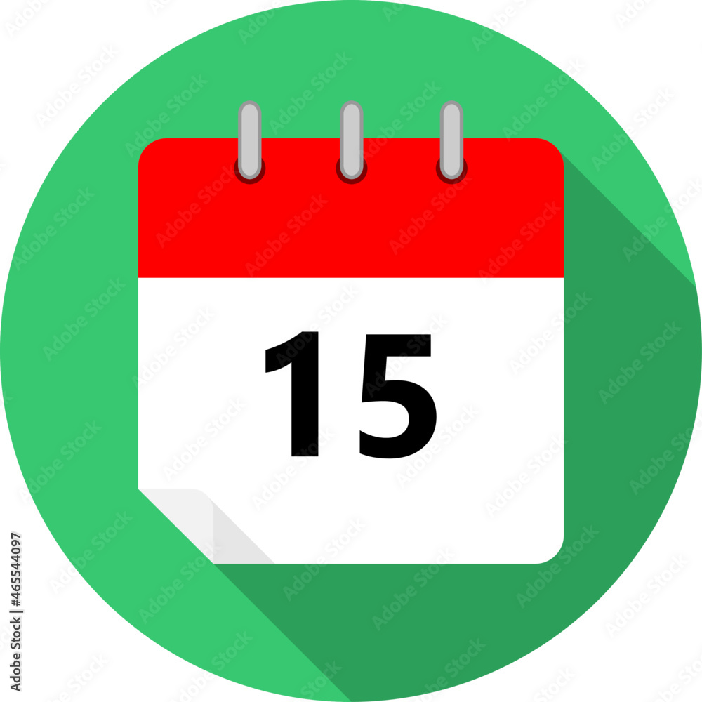 white and red calendar page with day 15 written in black and a green ...