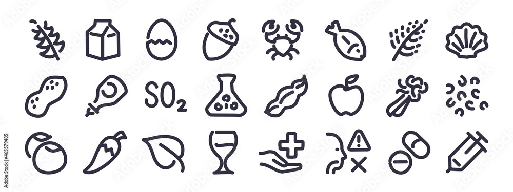 Allergens, food allergies mini icons in subtle drawing, doodle style ...
