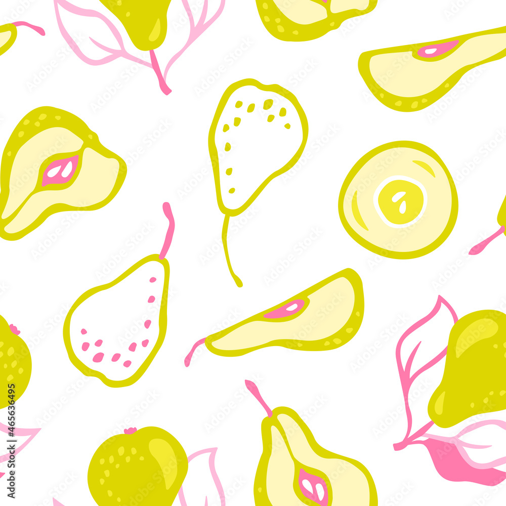 Pear background. Hand drawn vector pattern of decorative pears. Pattern ...