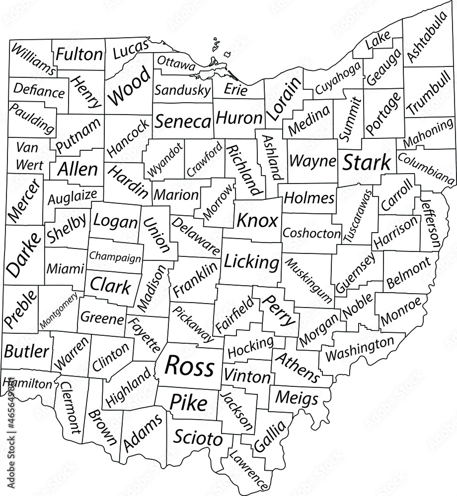 White vector administrative map of the Federal State of Ohio, USA with ...