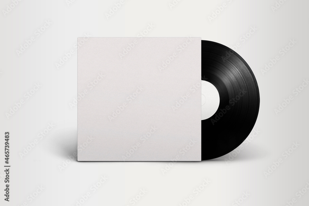 Empty blank vinyl record with cover Mock up isolated on a grey ...