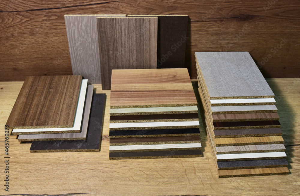 Photo Stock Samples of fibreboard panels with wood texture. Laminated ...