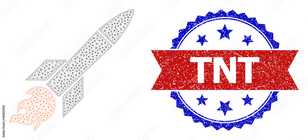 TNT textured seal print, and missile icon triangular model. Red and ...
