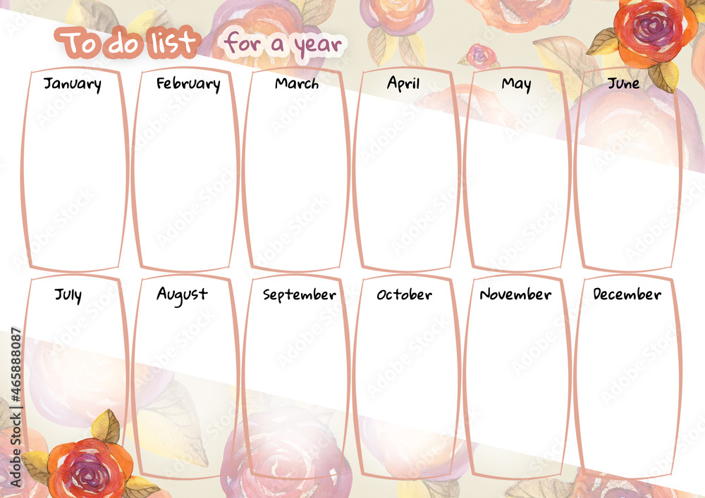 Watercolor cute floral elements year to do list or planner. Watercolour ...