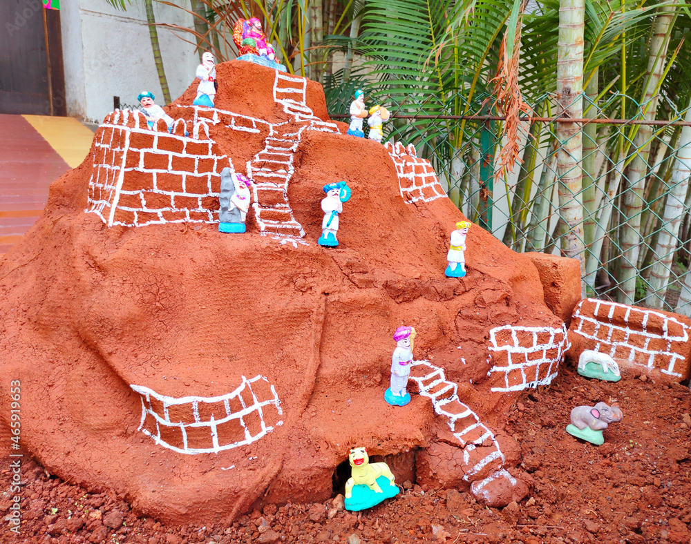 Mud fort (Killa) created by children on the occasion of Diwali festival ...