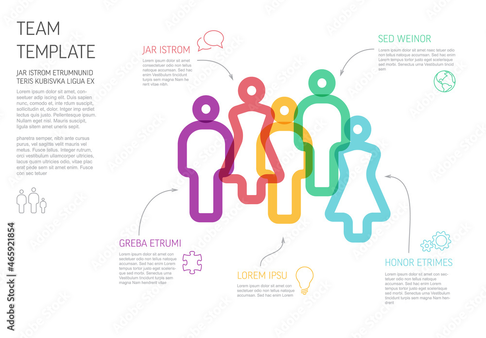 Thick line team infographic template for company overview or hierarchy ...