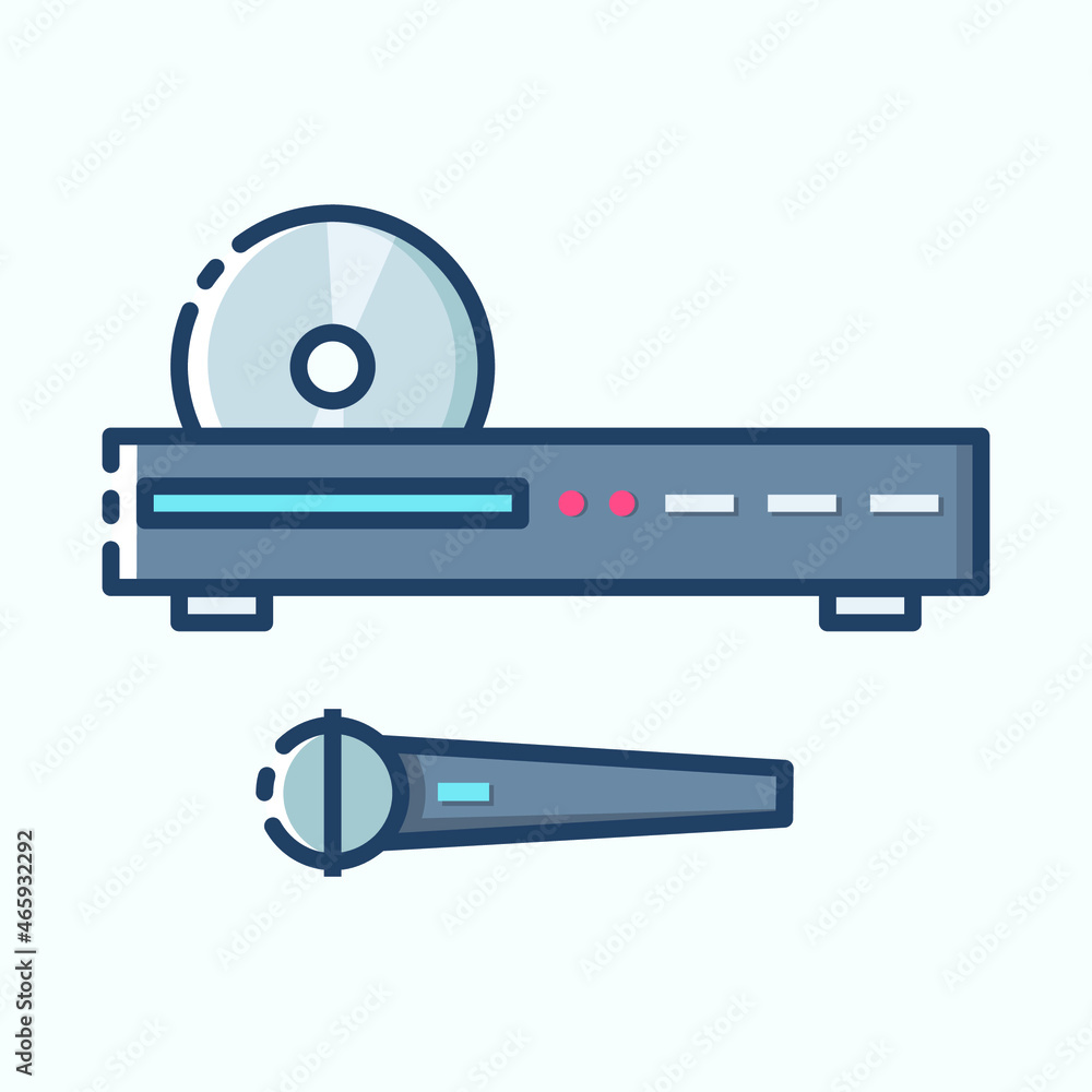 Blu ray player with compact disk and remote controller colored icon ...