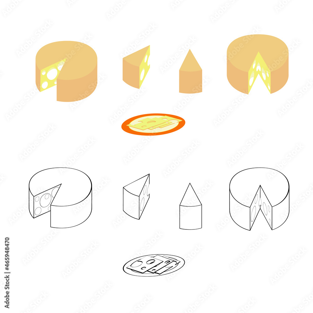 An outline jpeg illustration of two cheese heads, cheese pieces, sliced ...