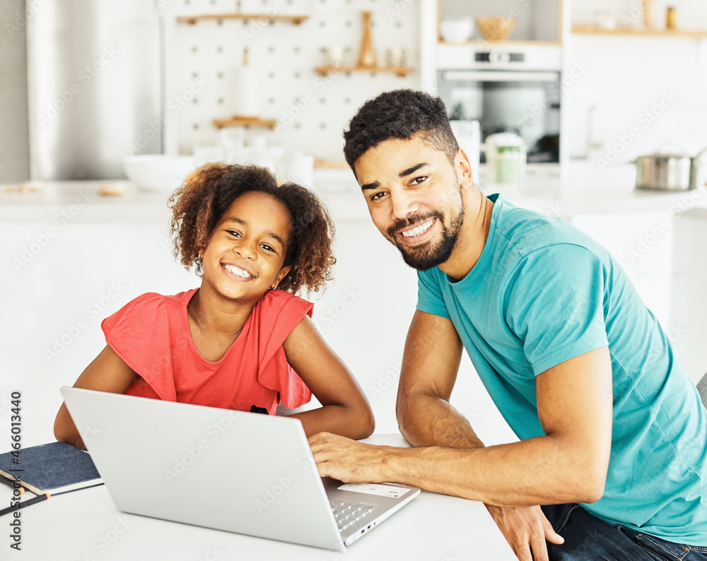 laptop computer education father children daughter girl family ...