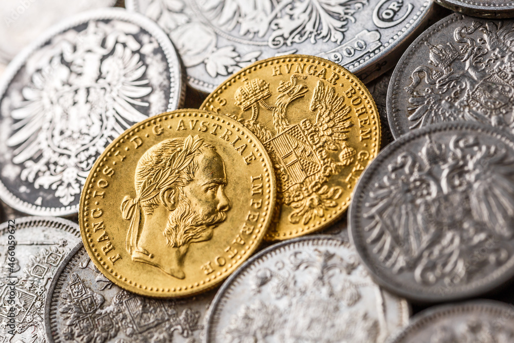 Austro-Hungarian Empire or the Dual Monarchy Gold coins - Close up.Old ...
