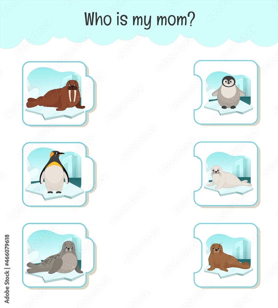 Matching children educational game. Who is my mom? Activity for pre ...