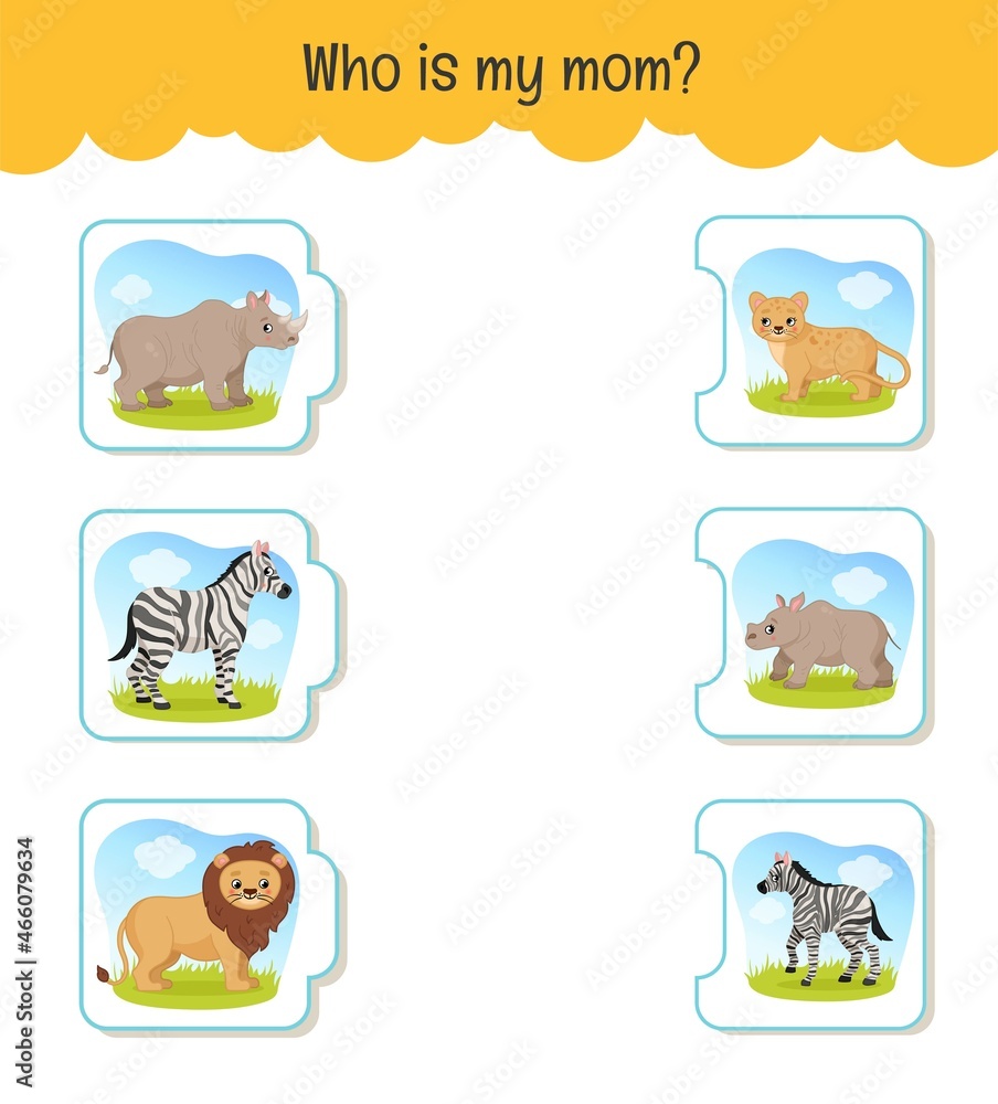 Matching children educational game. Who is my mom? Activity for pre ...