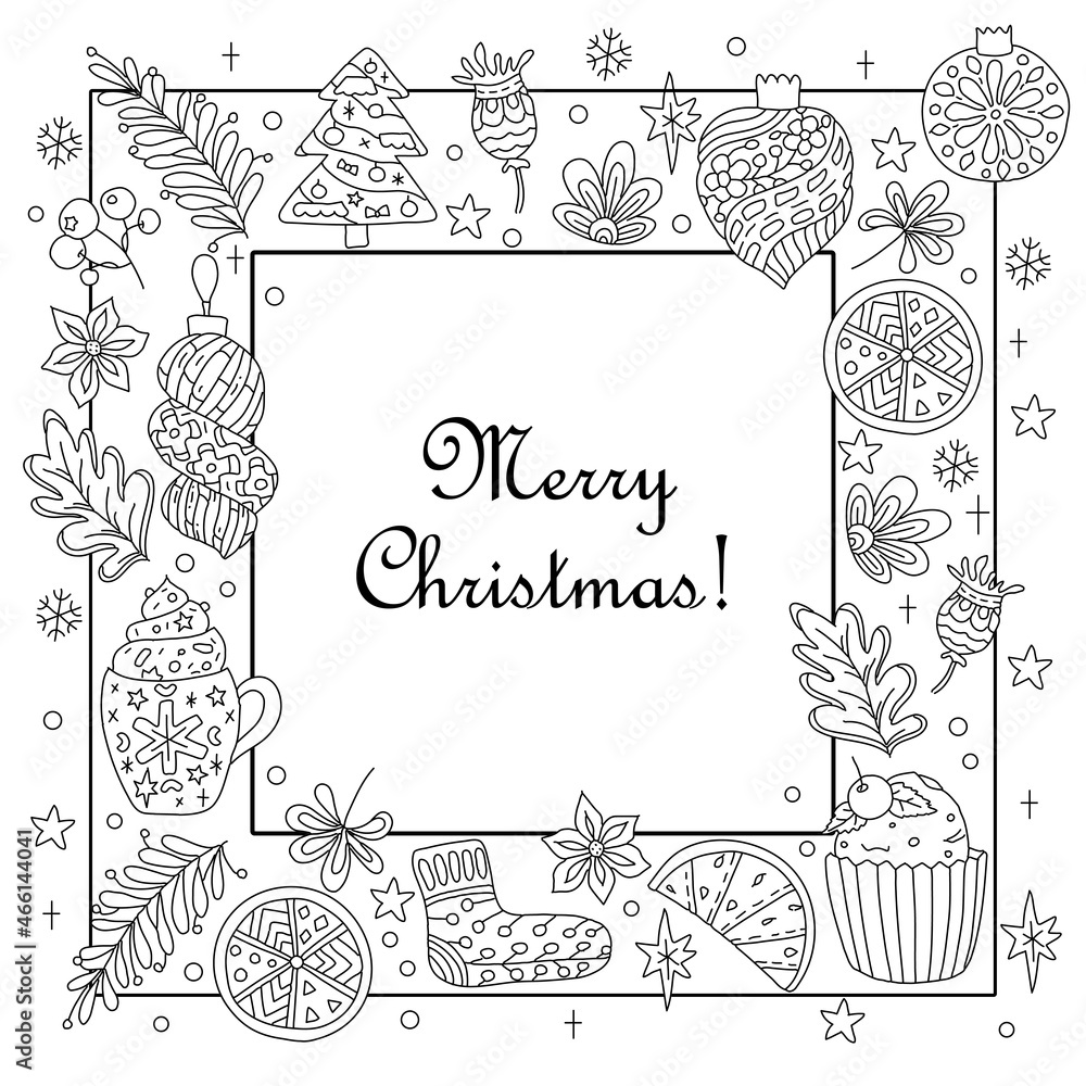Merry Christmas. Hand drawing coloring page for kids and adults ...