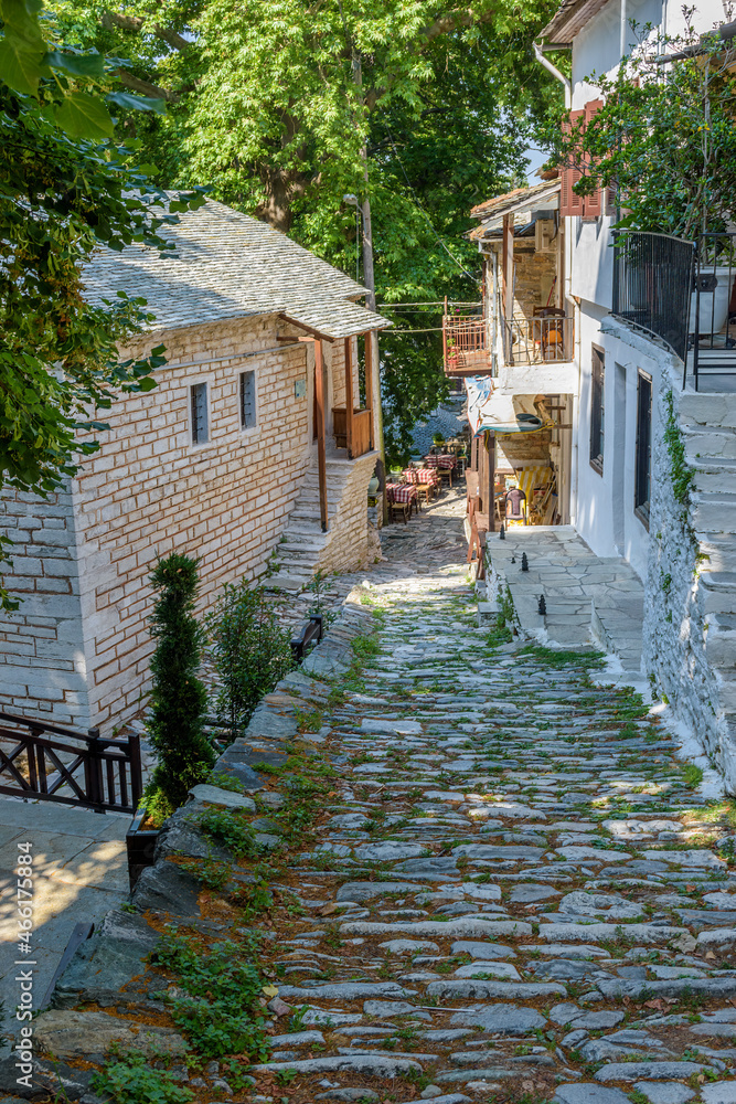 The picturesque village of Makrinitsa with its architectural ...