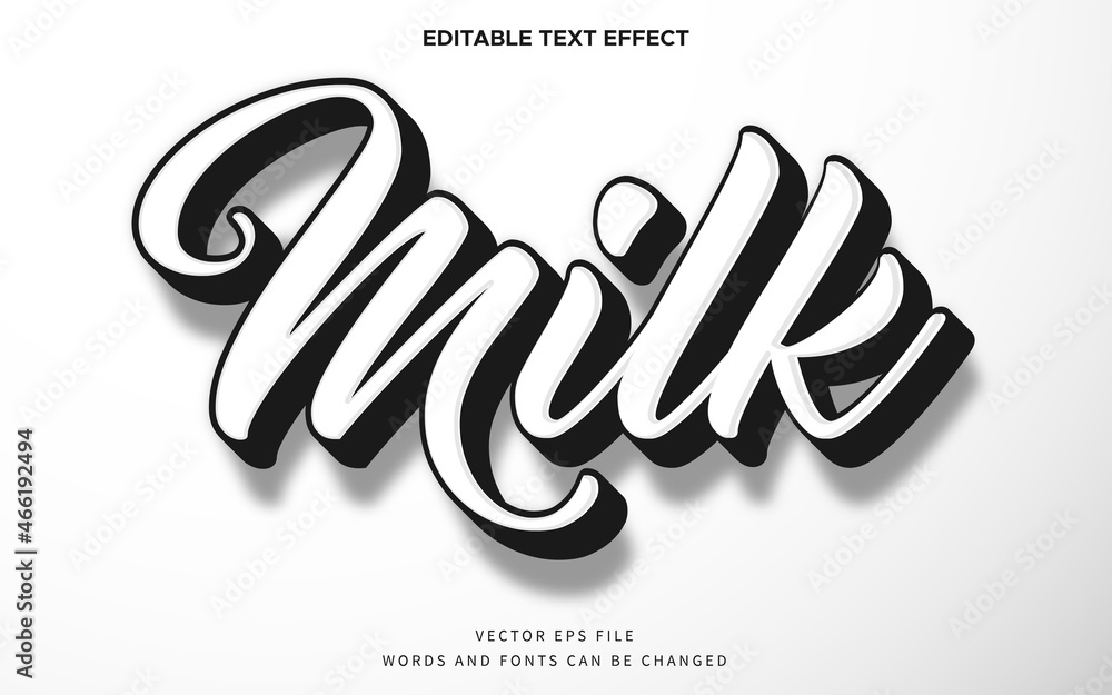 Black and white milk text effect. Editable 3d fancy font style perfect ...