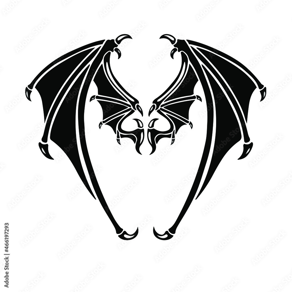 Black Devil Wings Logo on White Background. Tattoo Design Stencil ...
