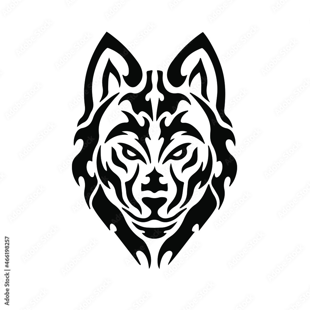 Black Tribal Wolf Head Logo on White Background. Tattoo Design Stencil ...