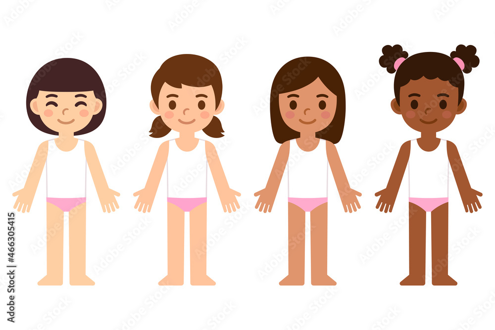 Cartoon girls diverse skin tones Stock Vector | Adobe Stock